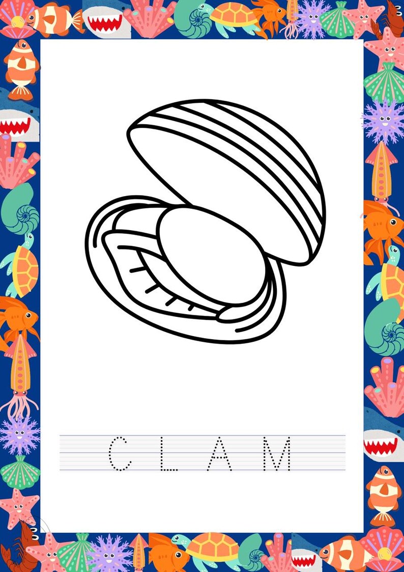 Coloring Book Aquatic Animals Animals Color Fun Writing Tracing Sea ...