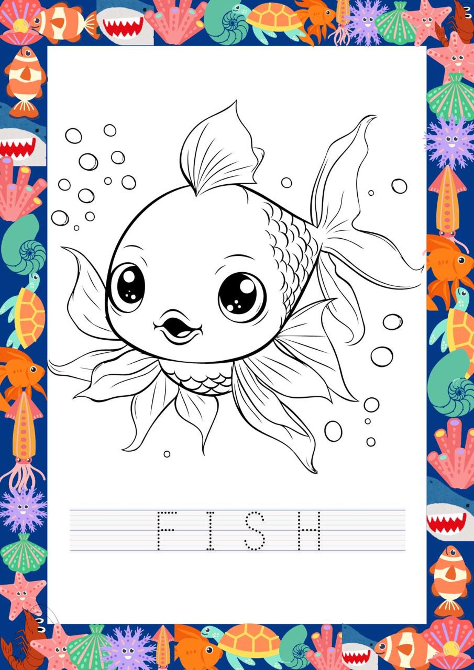Coloring Book Aquatic Animals Animals Color Fun Writing Tracing Sea ...