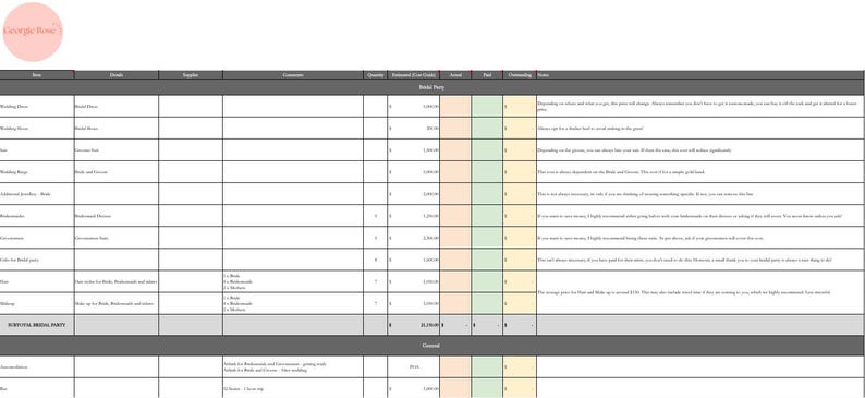 Wedding Planning Budget Sheet - Etsy
