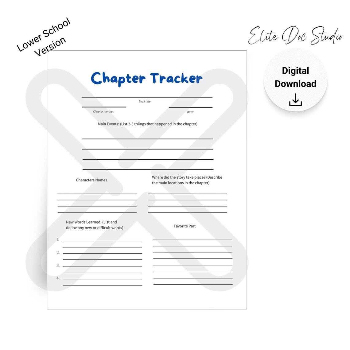 Chapter Tracker Template for Chapter Book Students - Etsy