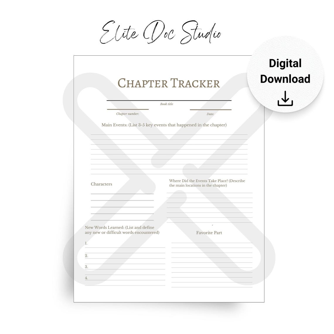 Chapter Tracker Template for Chapter Book Students - Etsy