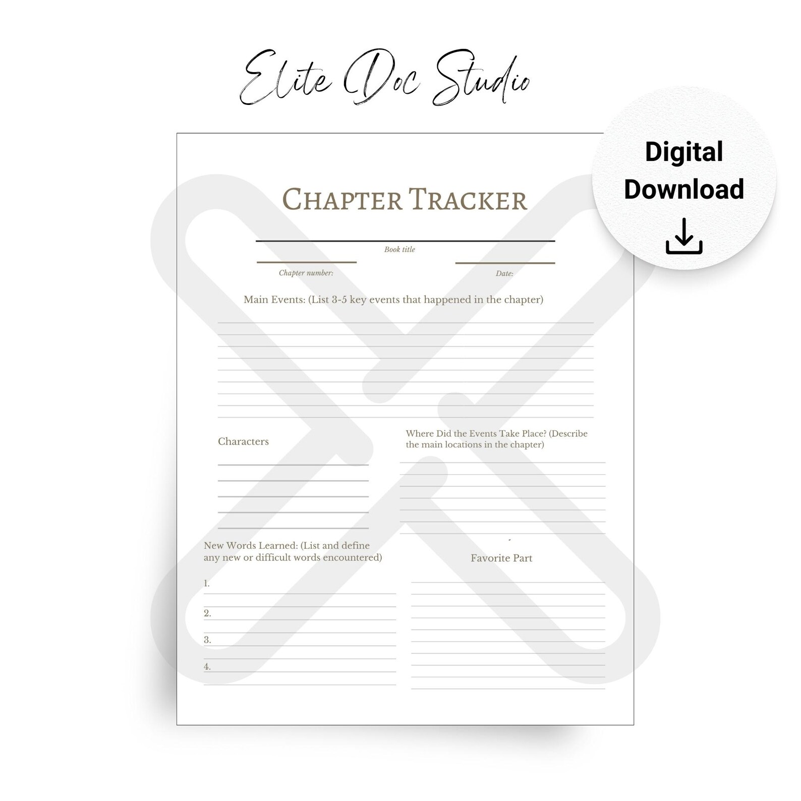 Chapter Tracker Template for Chapter Book Students - Etsy