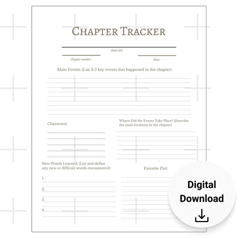 Chapter Tracker Template for Chapter Book Students - Etsy