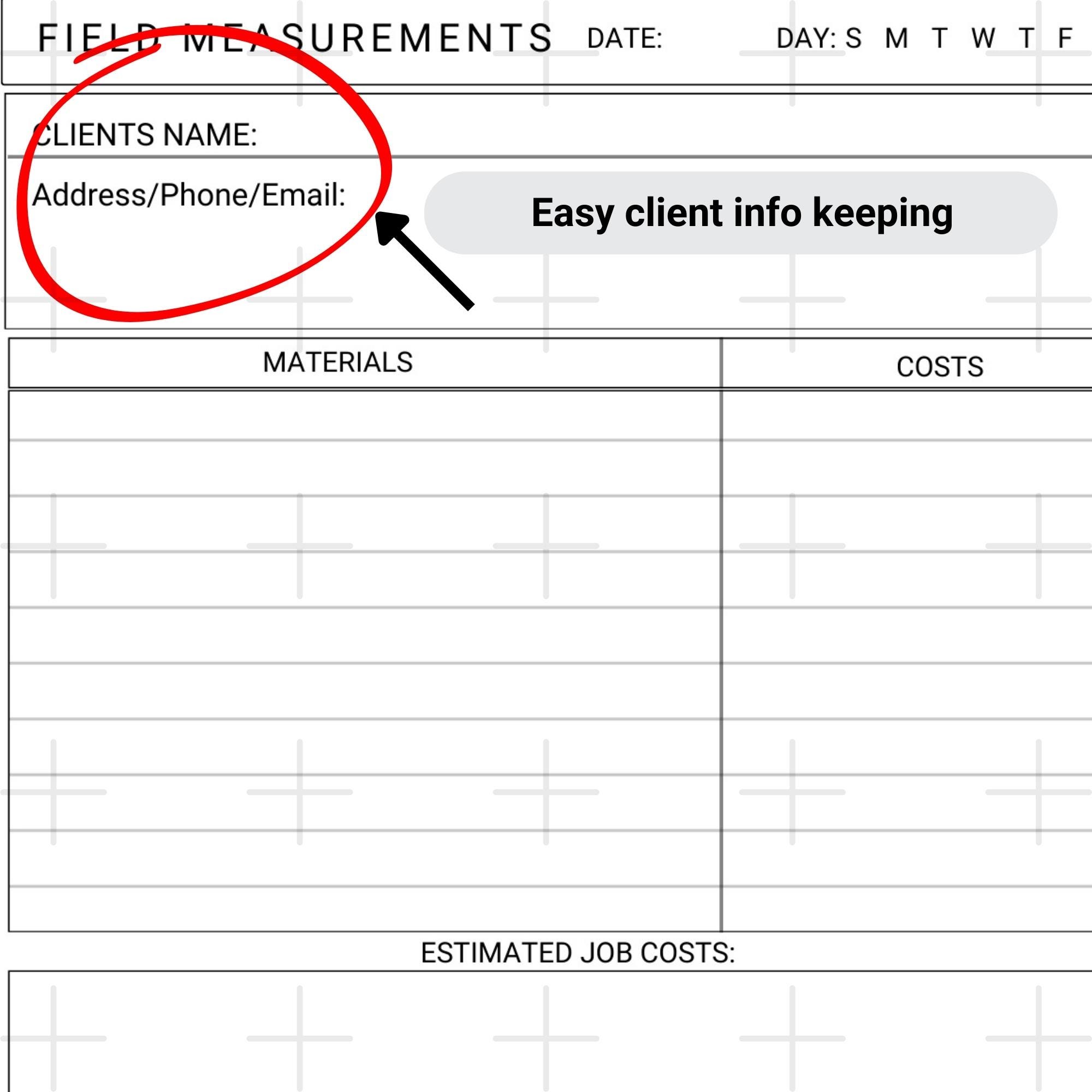 Field Measurements & Client Information Template For: Carpenter ...