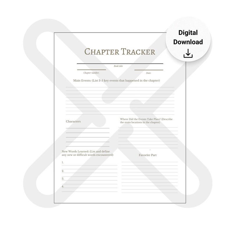 Chapter Tracker Template for Chapter Book Students - Etsy