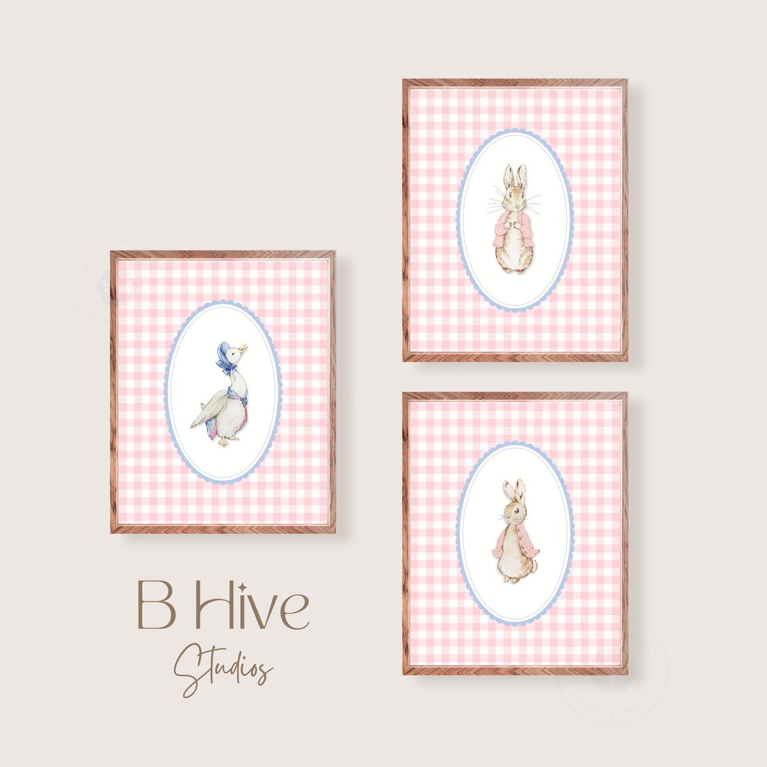 Vintage Peter Rabbit Nursery Art, Peter Rabbit, Pink Blue Girls Nursery ...