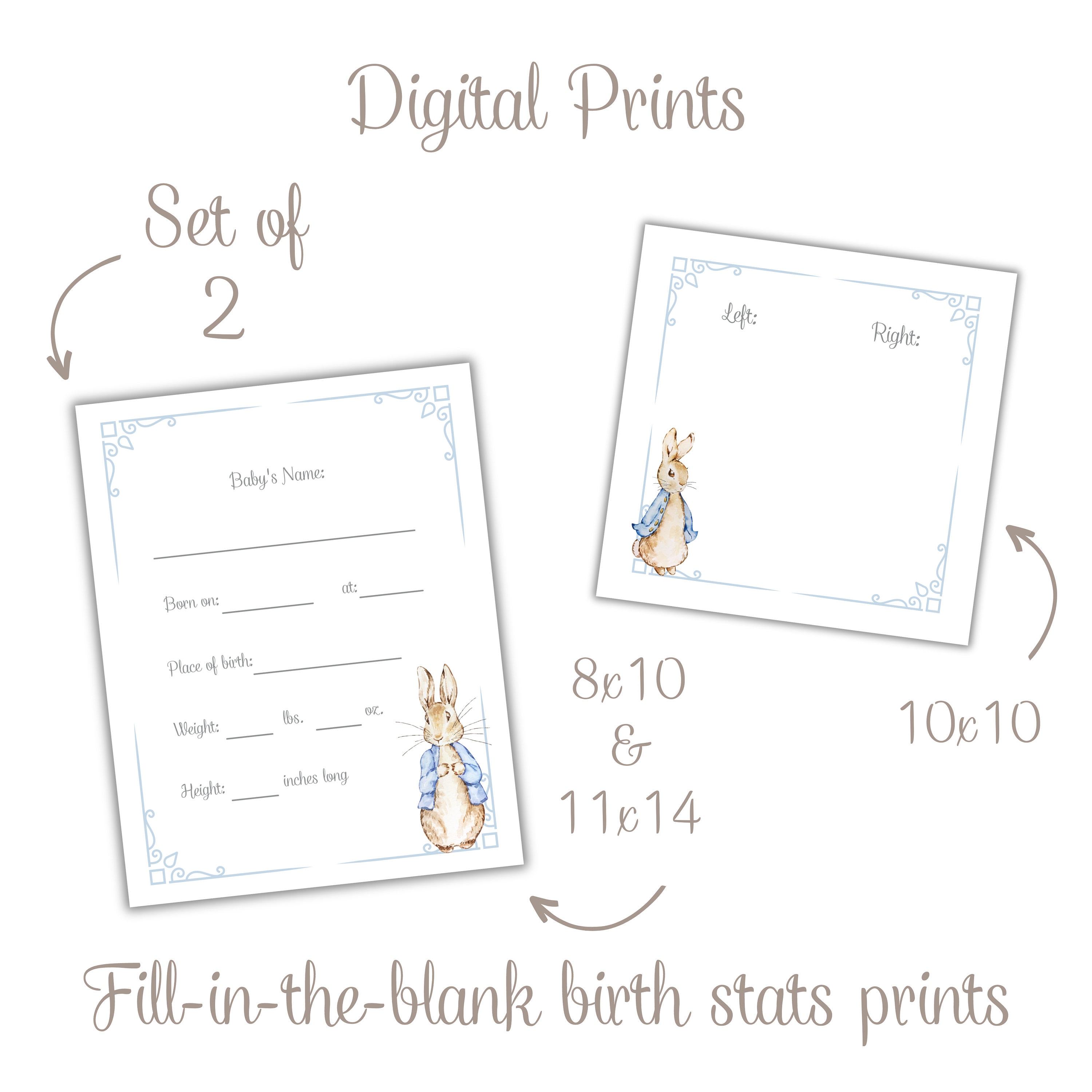 Vintage Style Newborn Birth Stats, Peter Rabbit Birth Announcement ...