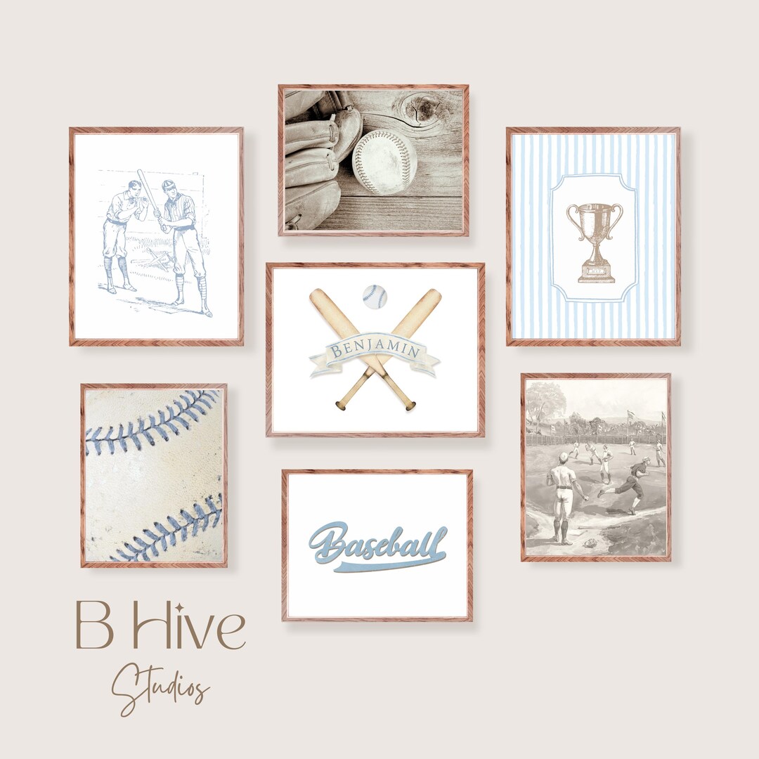Vintage Baseball Nursery Prints: Blue Sports Decor (digital Download ...