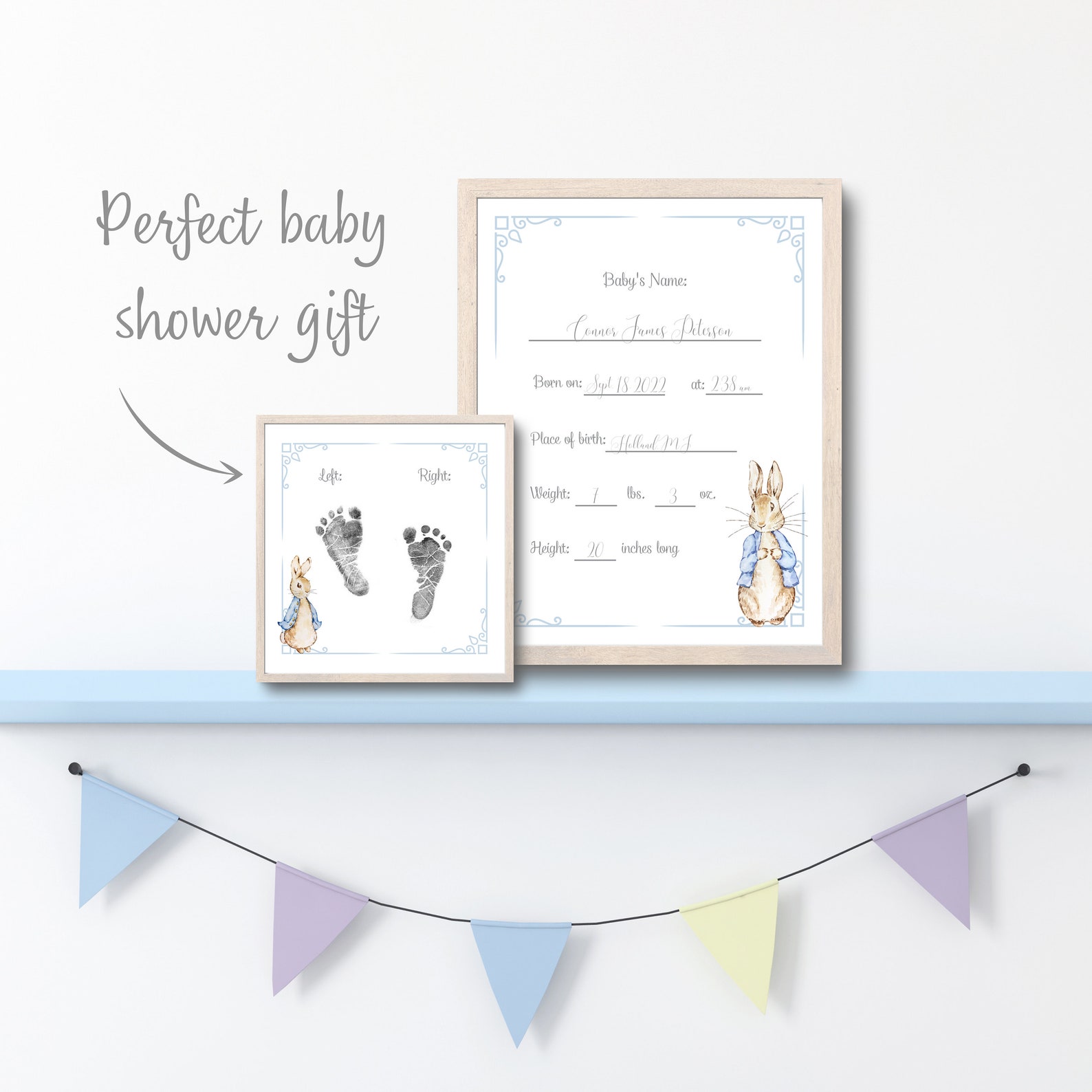 Vintage Style Newborn Birth Stats, Peter Rabbit Birth Announcement ...