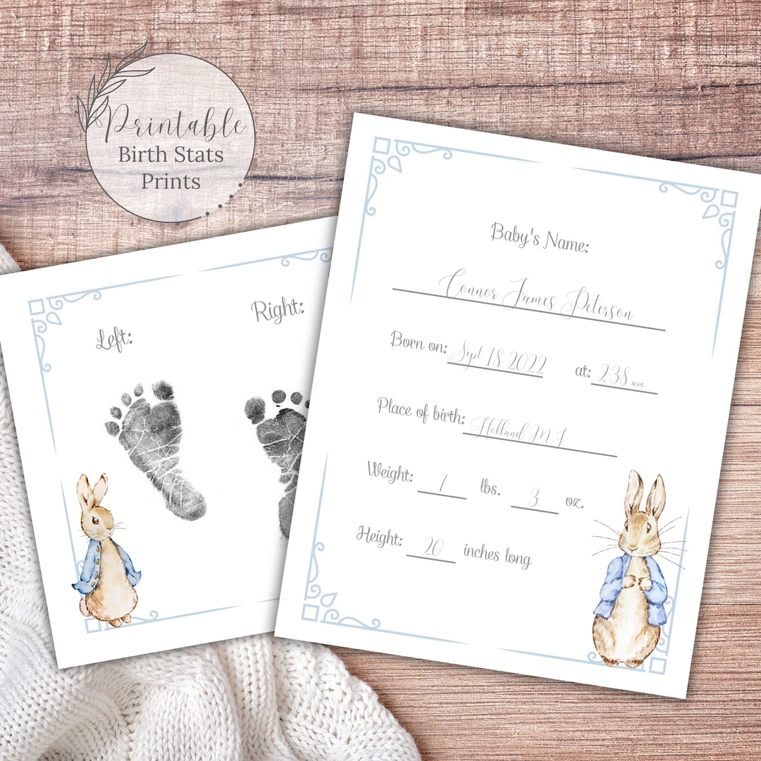 Vintage Style Newborn Birth Stats, Peter Rabbit Birth Announcement ...
