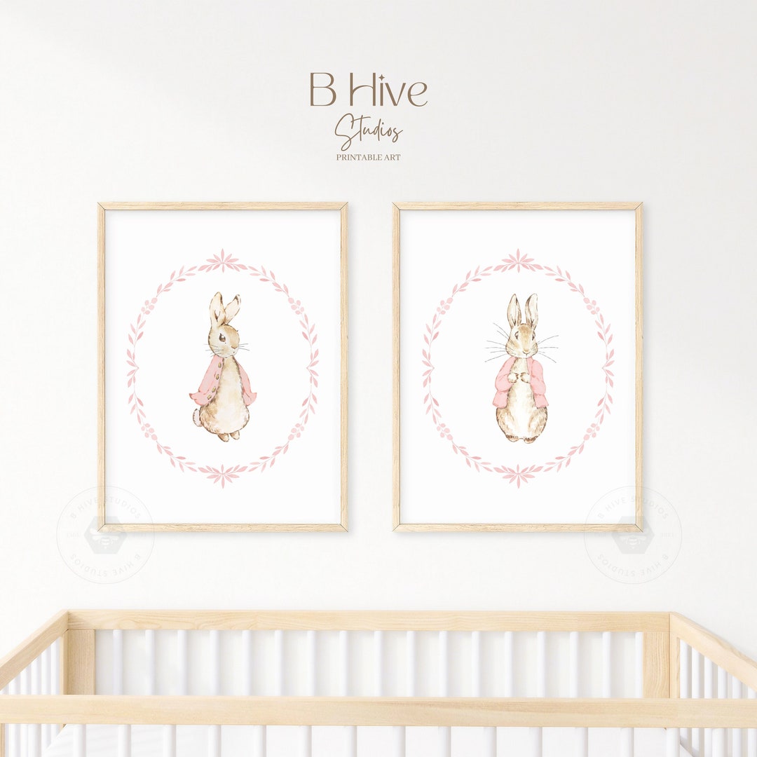Vintage Peter Rabbit Nursery Art, Peter Rabbit, Pink Girls Nursery Art ...