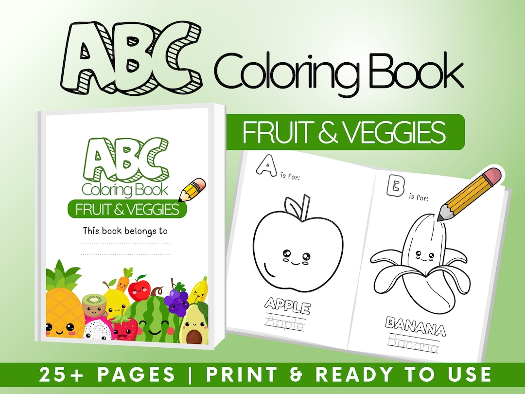 ABC Coloring Book Fruit & Veggies | Digital Download, Printable ...