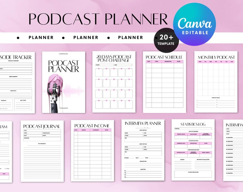 Canva Template Podcast Planner | Podcast Planner | Digital Podcast ...