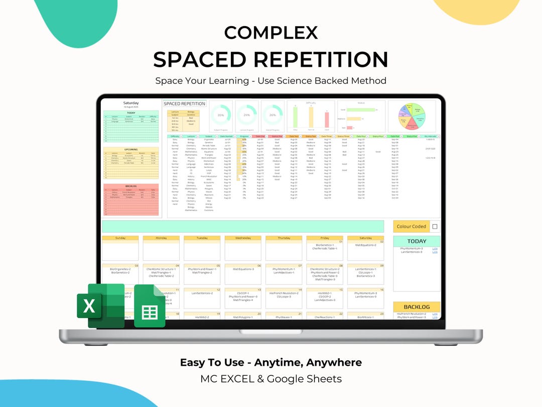 Spaced Repetition Revision Planner Active Recall Retrieval Practice ...