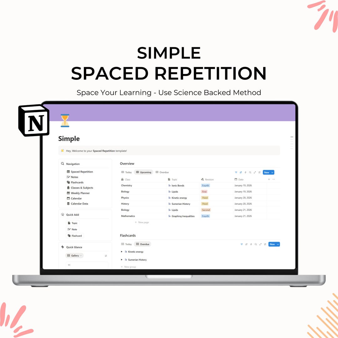 Notion Spaced Repetition Revision Planner Active Recall Retrieval ...