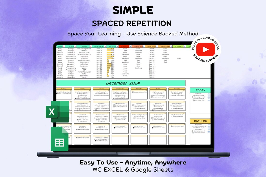 Spaced Repetition Student Planner Digital Template Study Planner ...