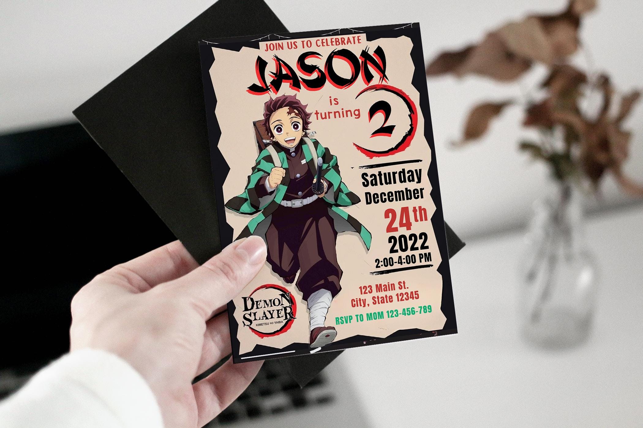 Demon Slayer Birthday Invitation, Anime Kids Party Invite, Editable ...