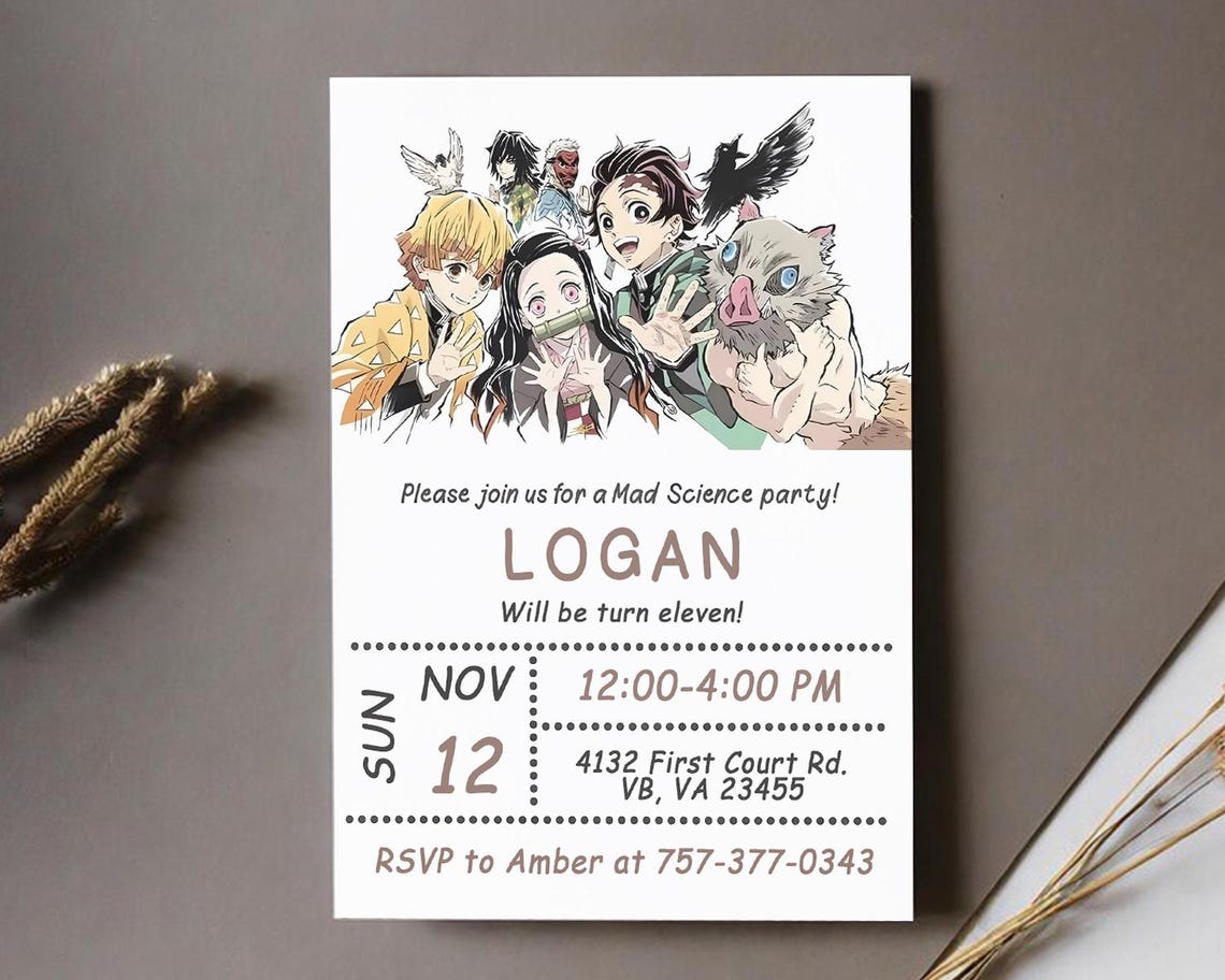 Demon Slayer Birthday Invitation, Birthday Invitation Digital ...
