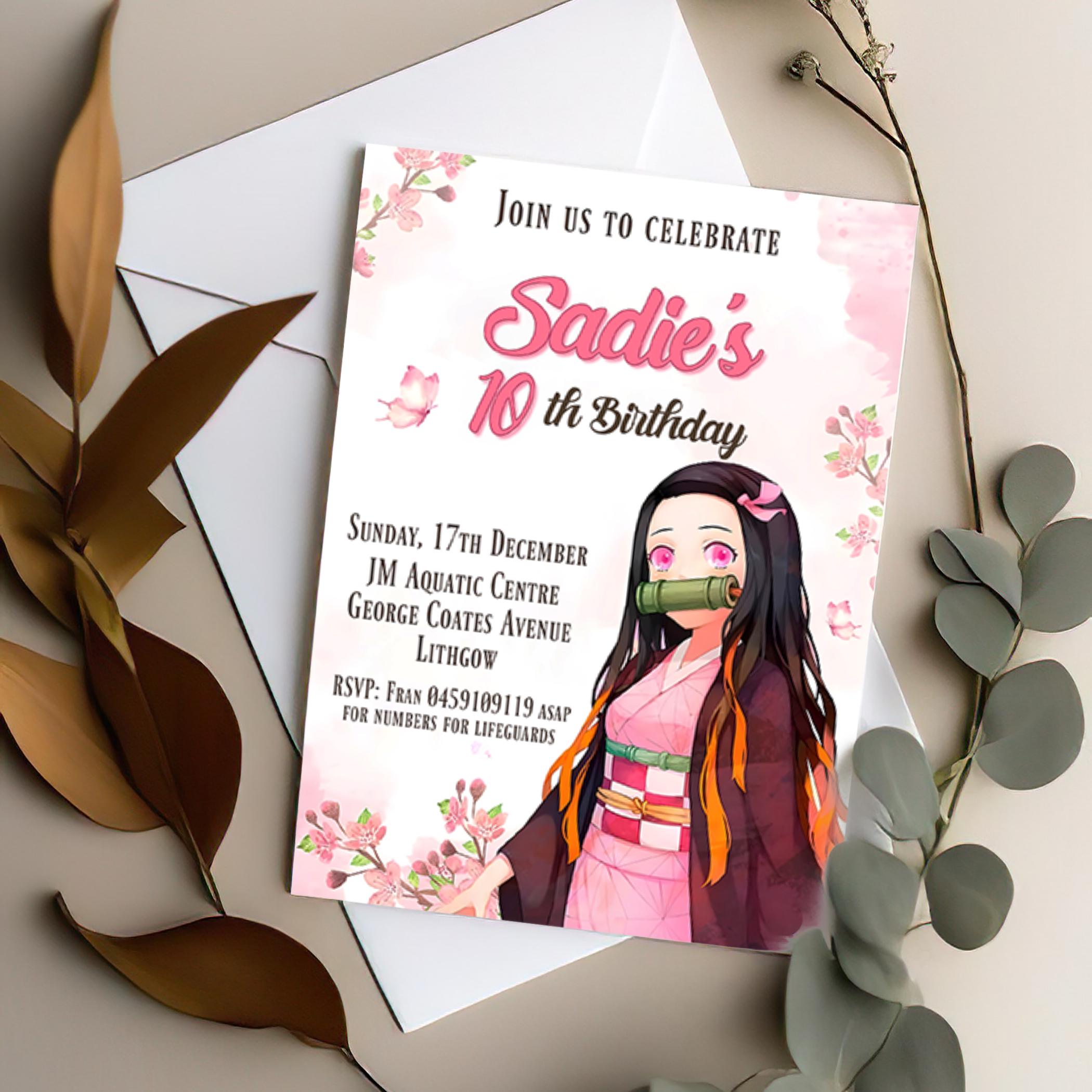 Demon Slayer Birthday Invitation, Anime Girls Party Invite, Editable ...