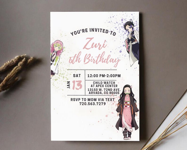 Invitación de cumpleaños de Demon Slayer, Invitación de cumpleaños ...