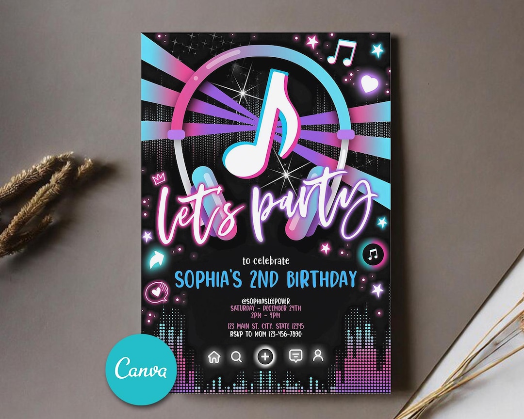 Editable Dance Birthday Invitation, Tiktok Birthday Invitation Digital ...