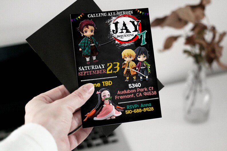 Demon Slayer Birthday Invitation, Anime Kids Party Invite, Editable ...