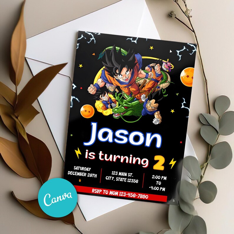 Dragon Ball Z Birthday Invitation Template: Editable Canva Card (5x7 In ...