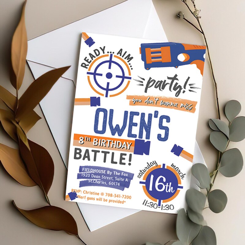 Nerf Birthday Invitations - Etsy