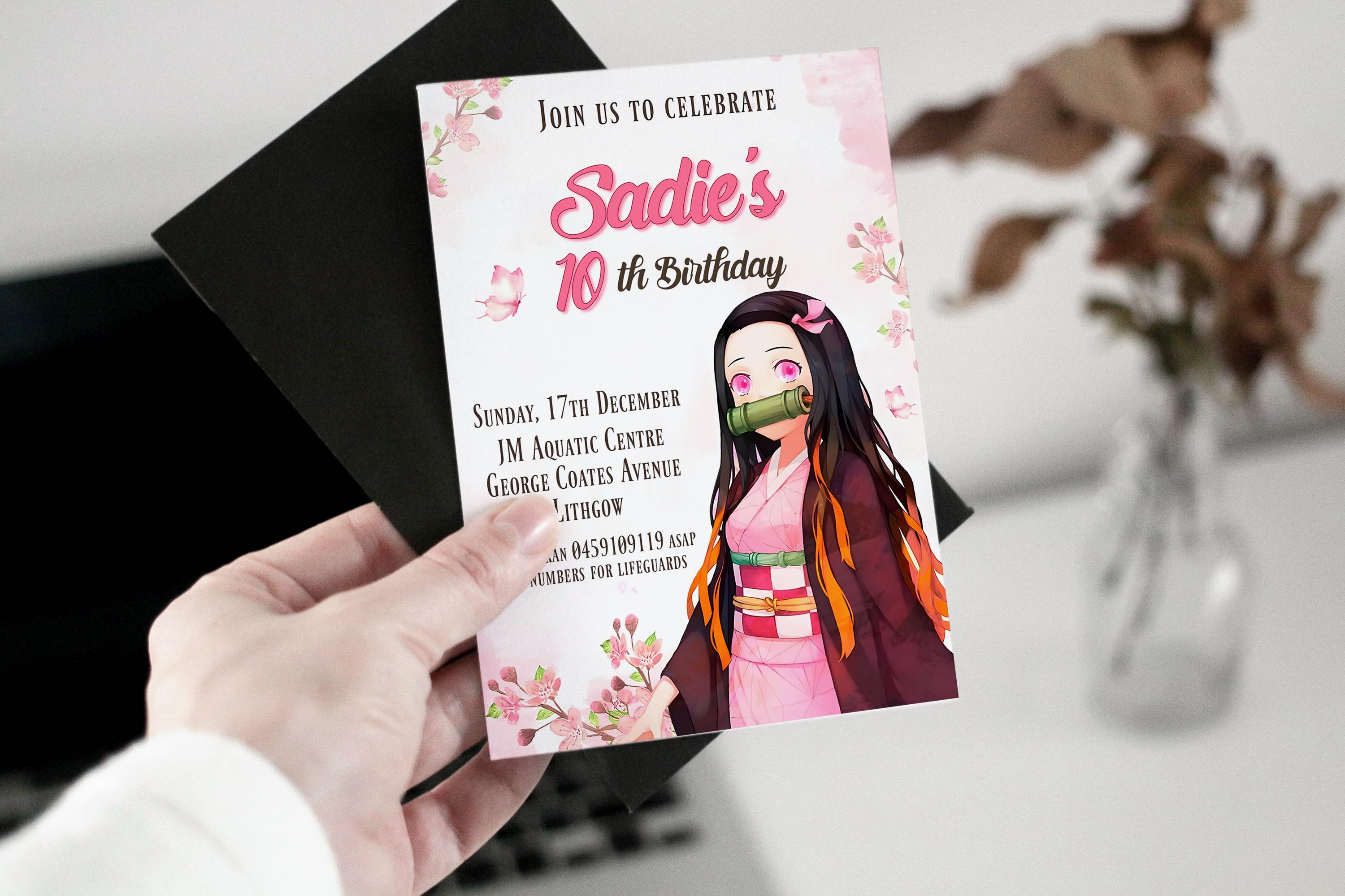 Demon Slayer Birthday Invitation, Anime Girls Party Invite, Editable ...