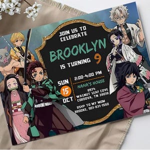 Demon Slayer Birthday Invitation, Anime Kids Party Invite, Editable ...