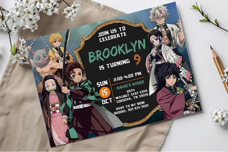 Demon Slayer Birthday Invitation, Birthday Invitation Digital ...