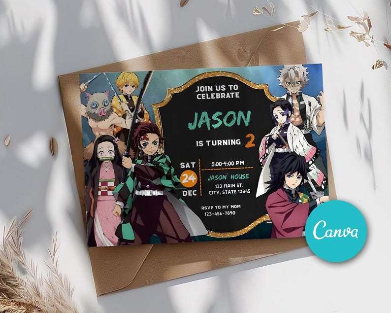 Invitación de cumpleaños de Demon Slayer, invitación para fiesta ...