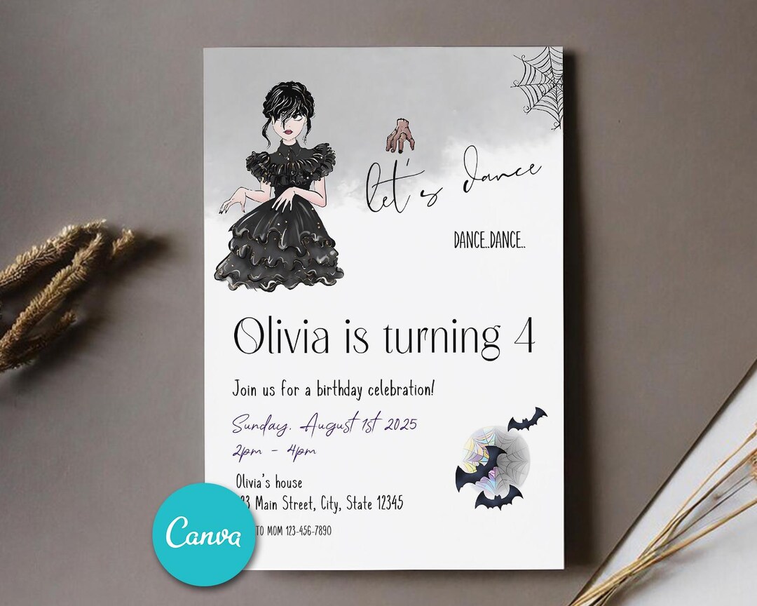 Wednesday Birthday Invitation: Customizable Party Card (digital ...