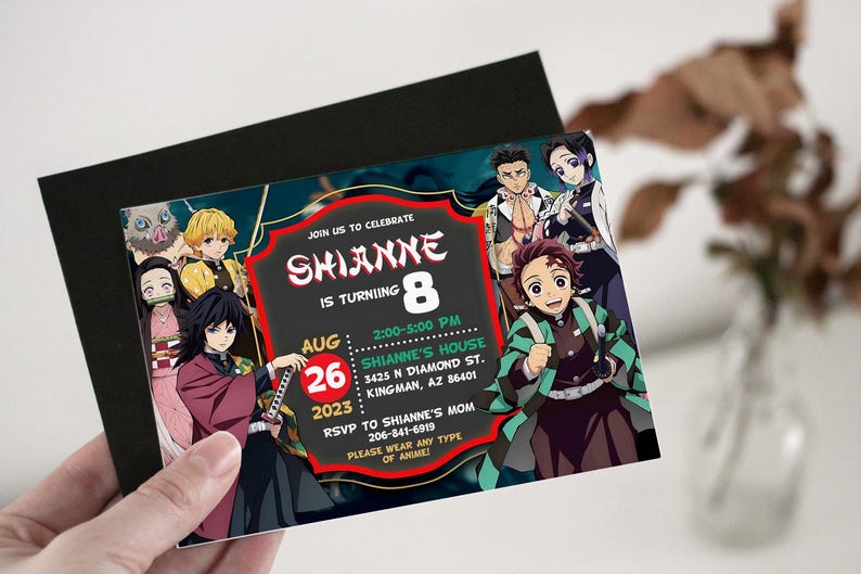 Invitación de cumpleaños de Demon Slayer, Invitación de cumpleaños ...