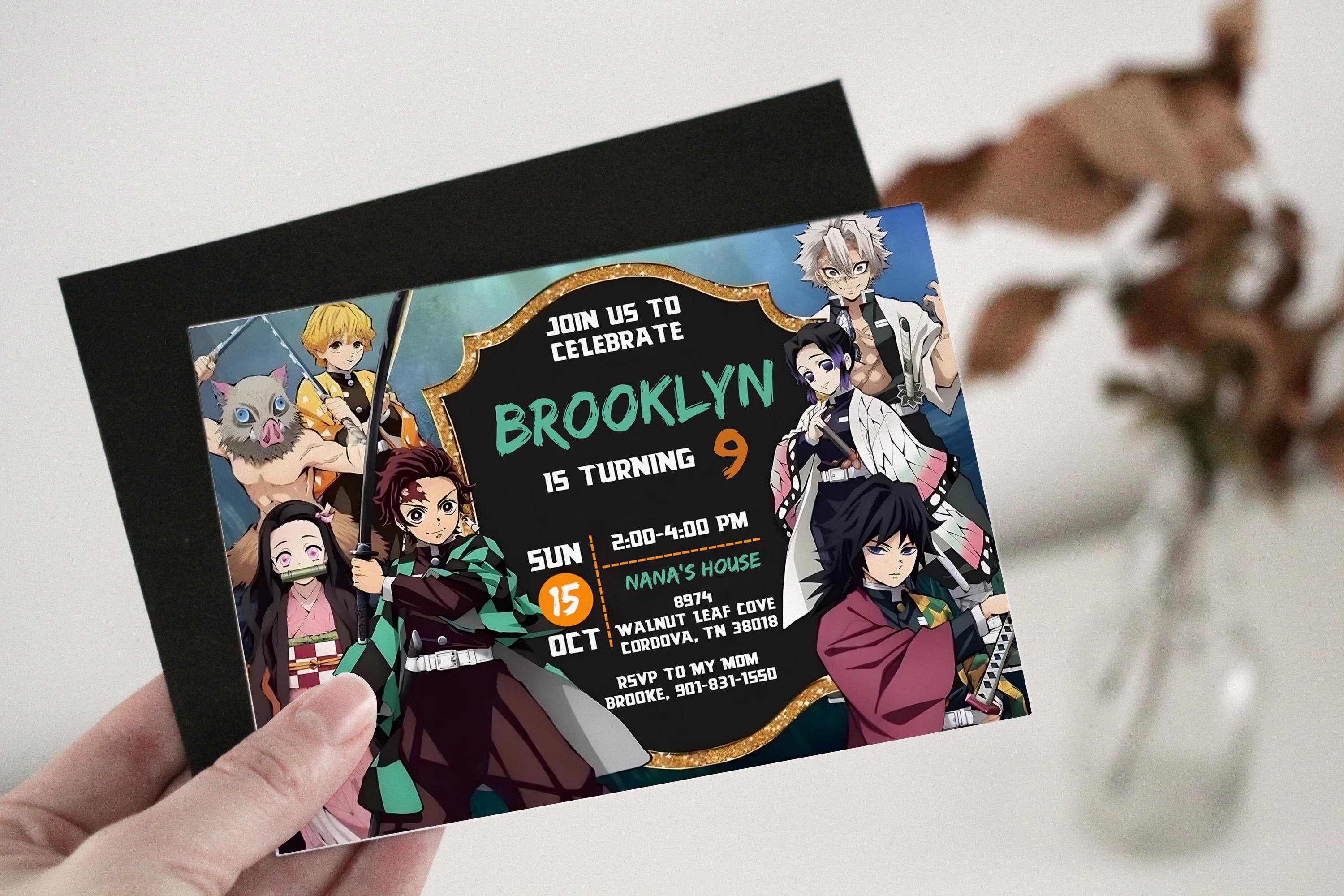 Demon Slayer Birthday Invitation, Anime Kids Party Invite, Editable ...