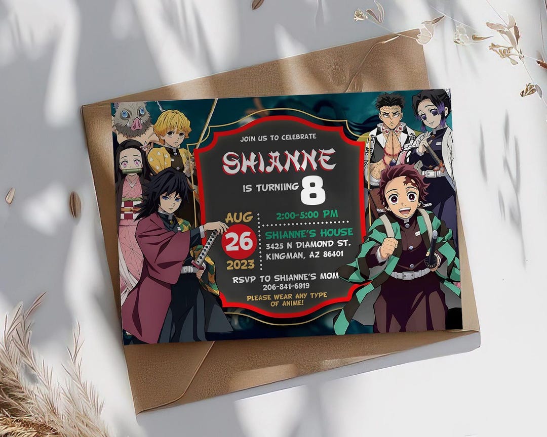 Demon Slayer Birthday Invitation, Birthday Invitation Digital ...