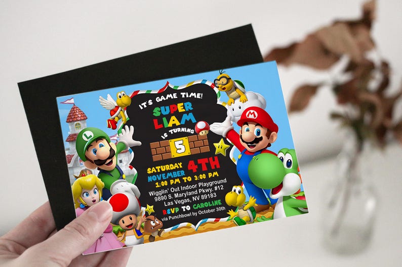 Super Mario Birthday Invitation: 5x7 Party Card (digital) - Etsy