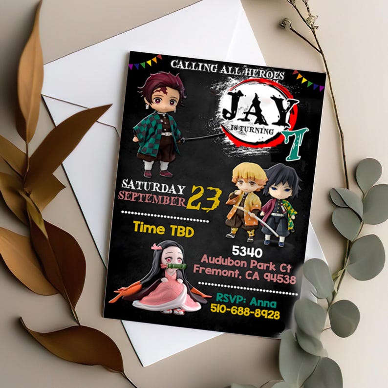 Demon Slayer Birthday Invitation, Anime Kids Party Invite, Editable ...
