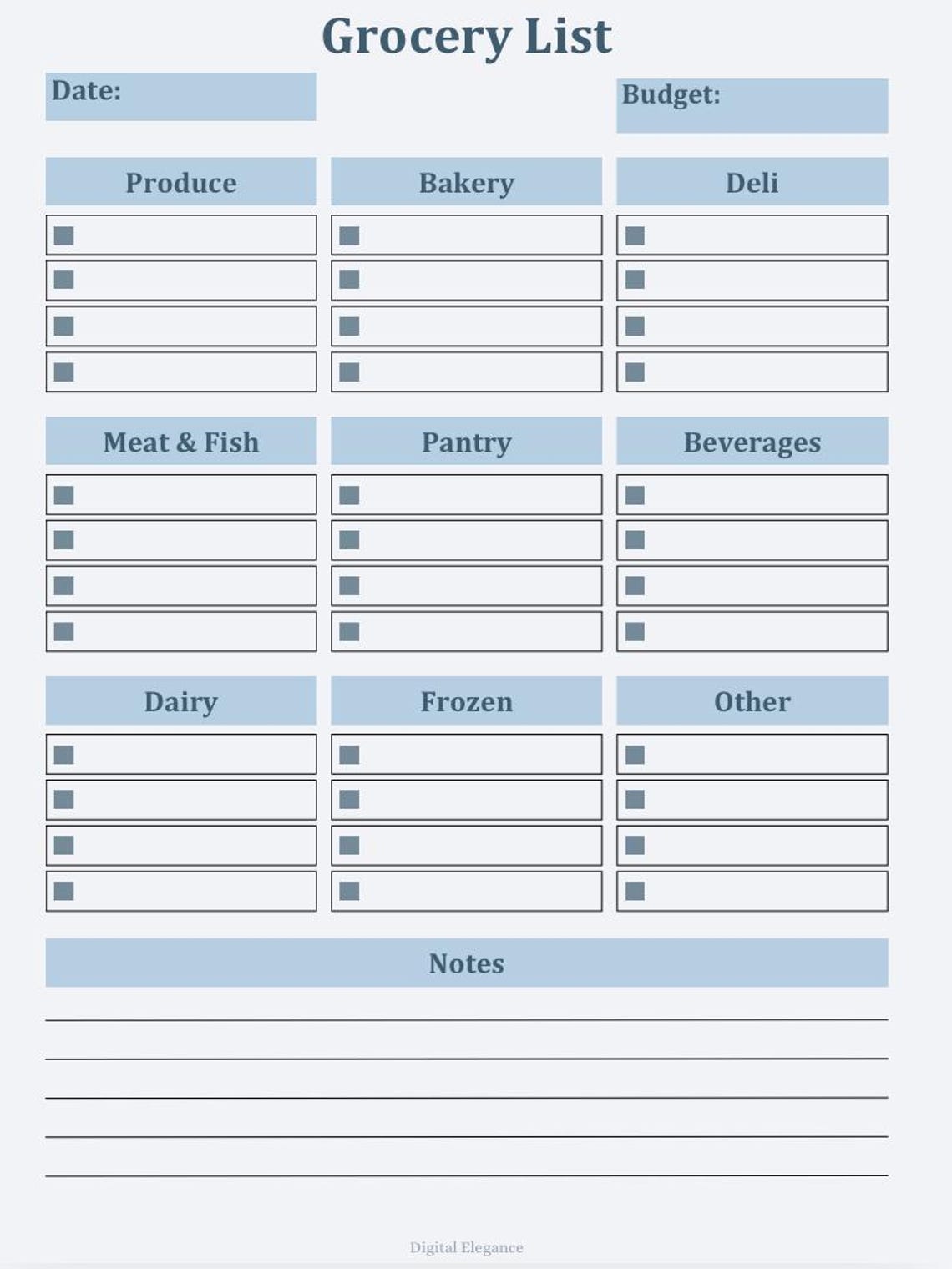 Digital Grocery List Template | Organized Shopping Planner | Printable ...