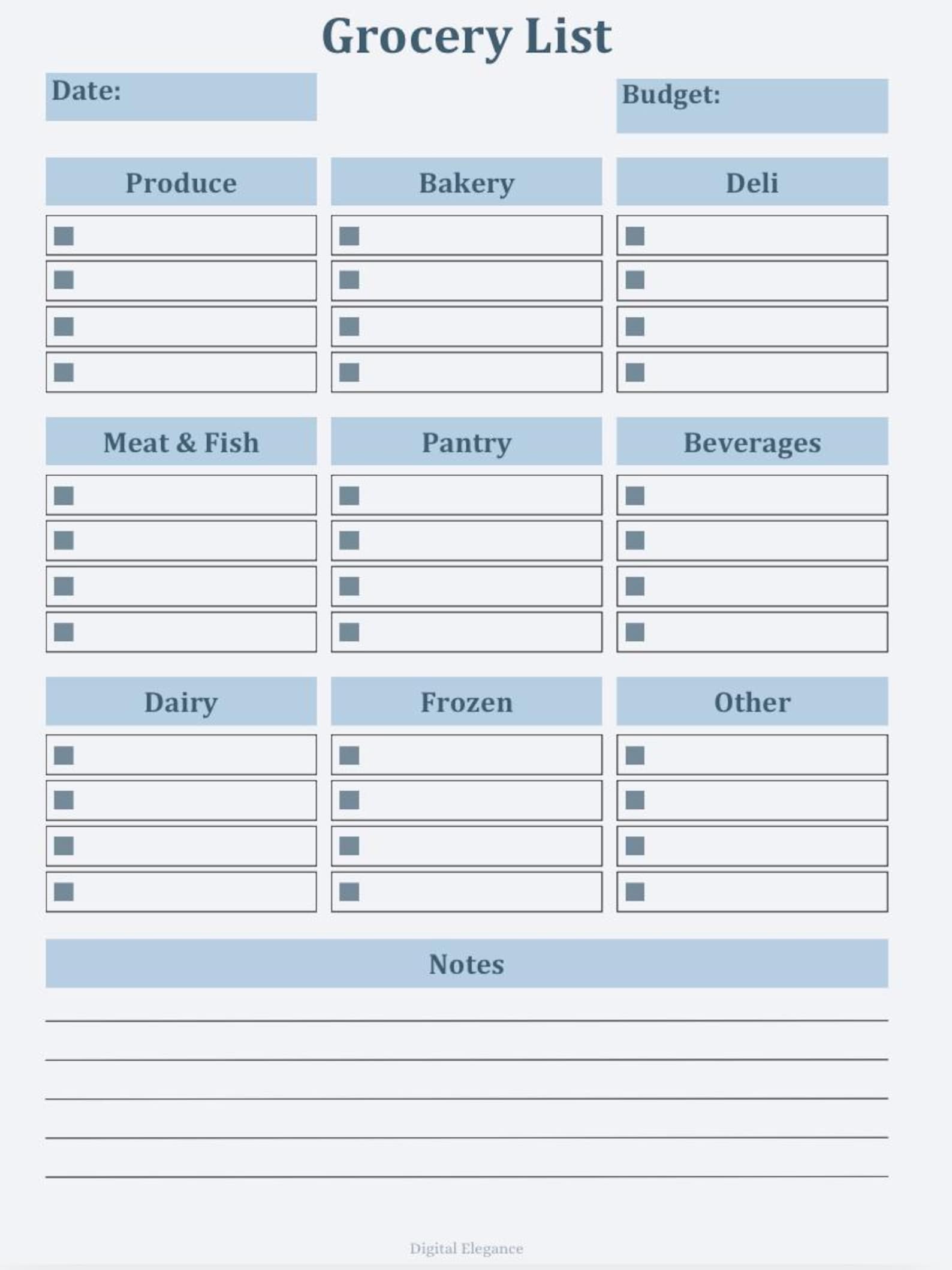 Digital Grocery List Template | Organized Shopping Planner | Printable ...