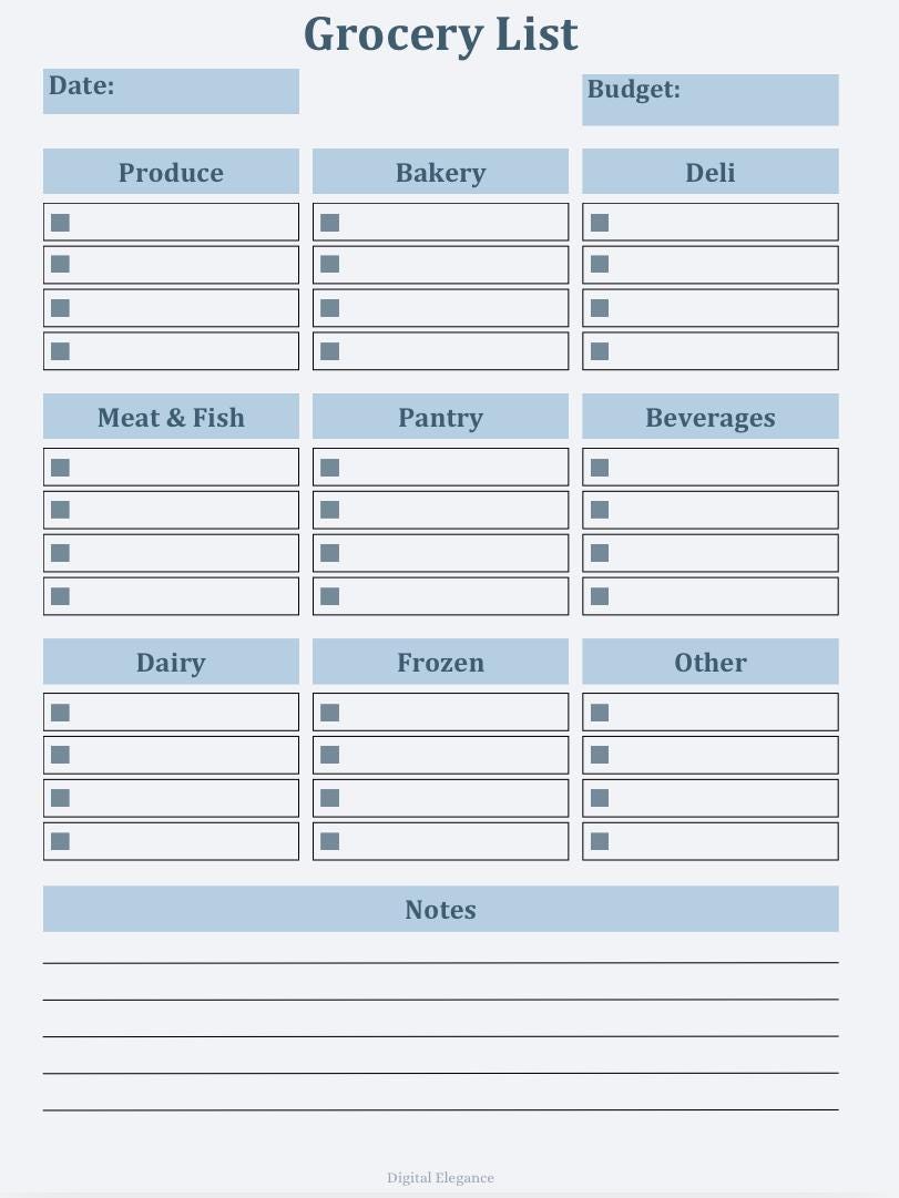 Digital Grocery List Template | Organized Shopping Planner | Printable ...