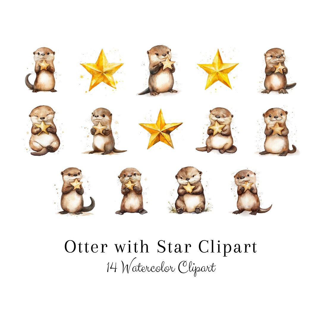 Otter With Star Clipart Bundle 4000x4000 PNG Files Crafting and Digital ...