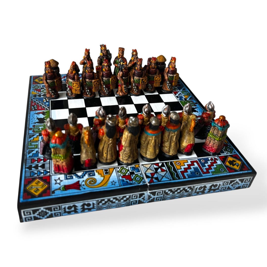 Handmade Peruvian Chess Set: Inca Vs. Spanish Conquerors, 4 Different ...