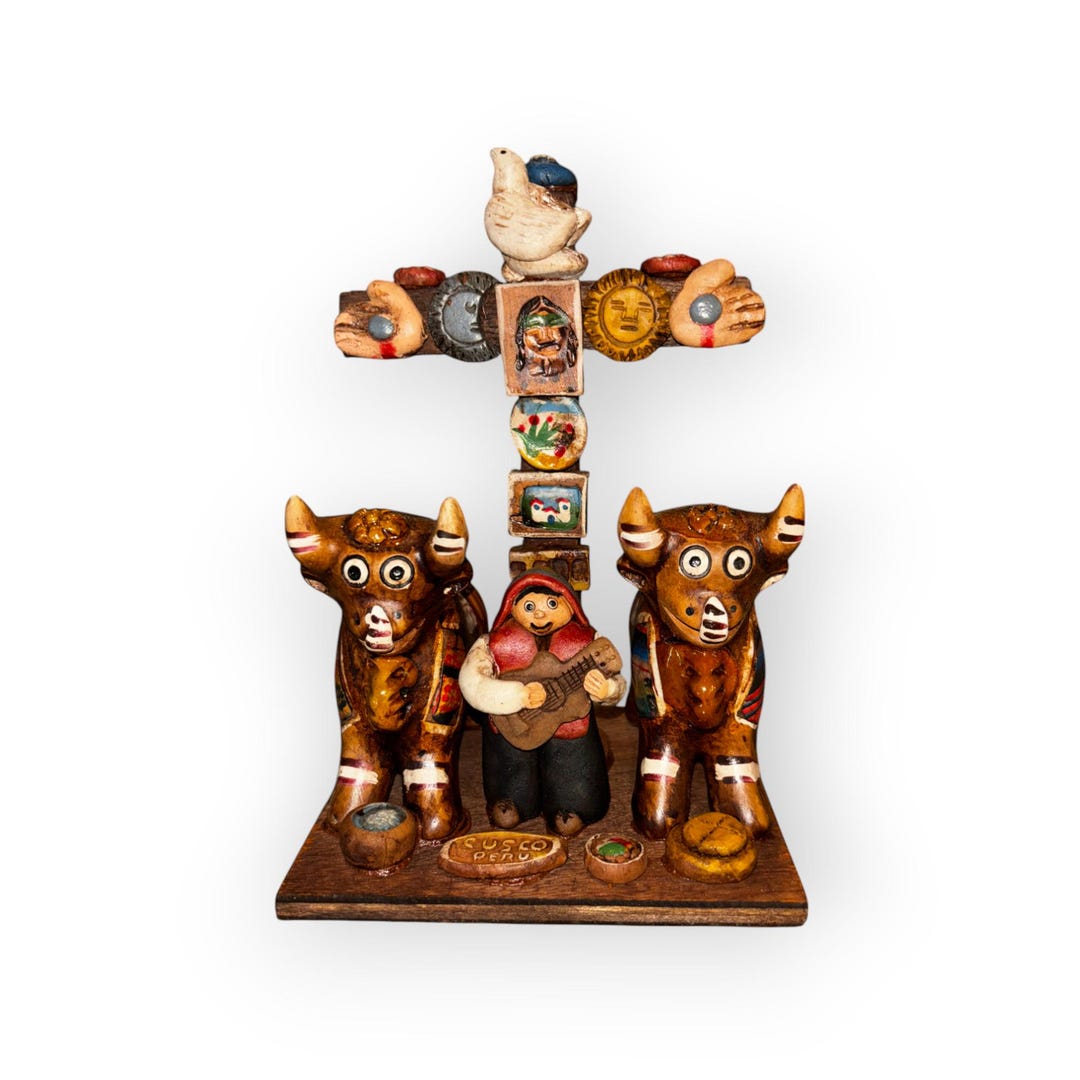 Pucara Bulls on Ladder: Peruvian Folk Art Ceramic Sculpture Home Decor ...