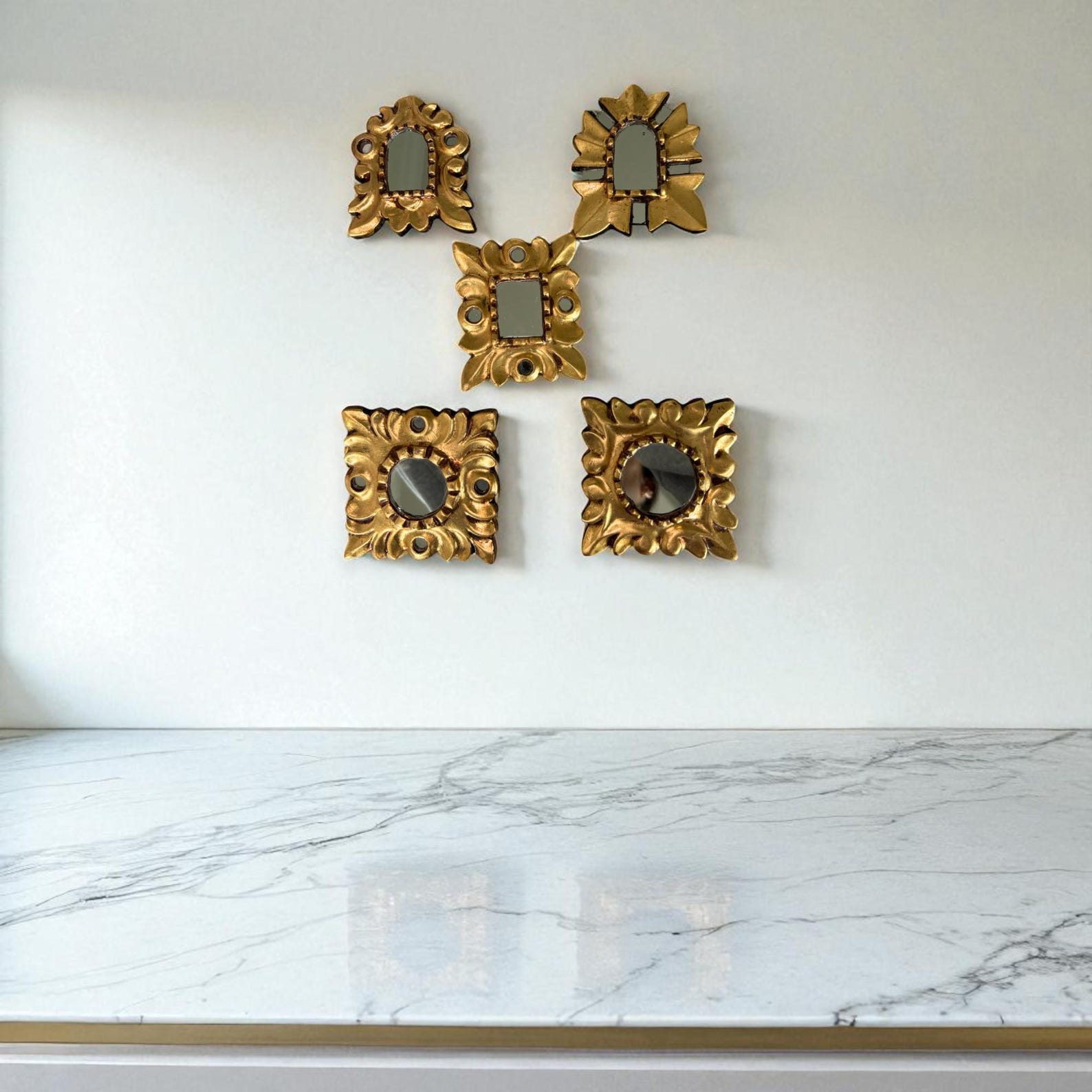 Gold Peruvian Accent Decorative Mirror: 5" Vintage Wall Decor - Etsy