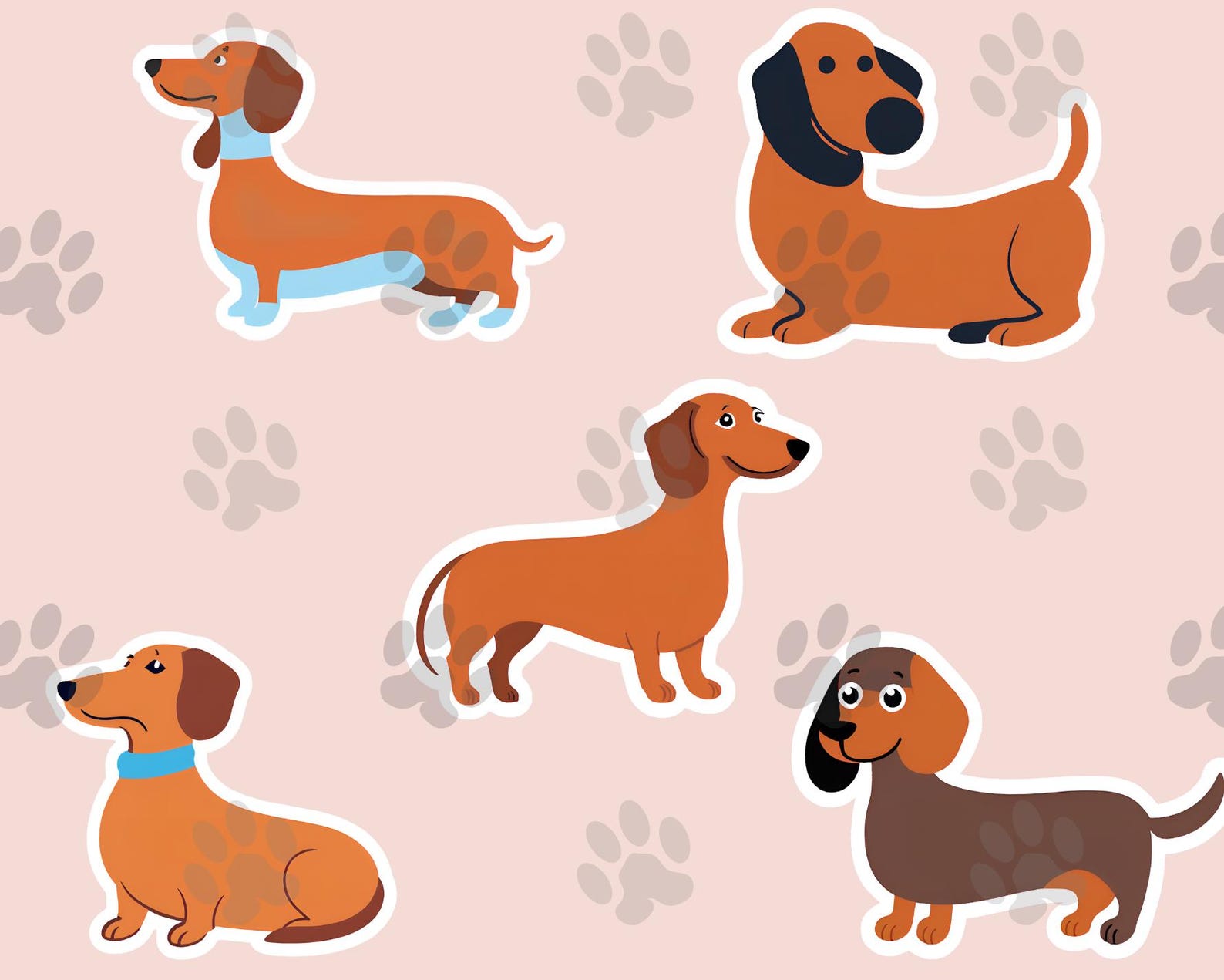 Dachshund Clipart Bundle - 30 PNG Cute Adorable Puppy Stickers, Cute ...
