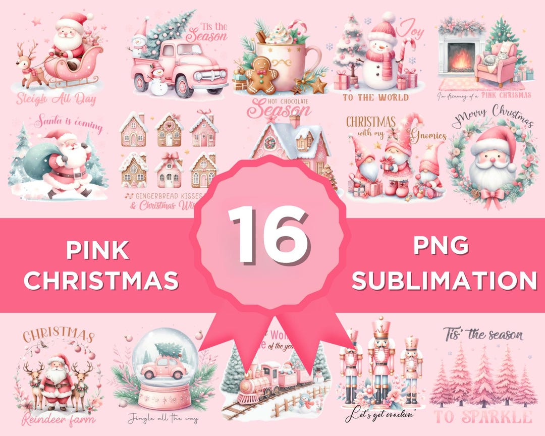 Retro Pink Christmas PNG Bundle, Pink Christmas Png, Christmas Png ...