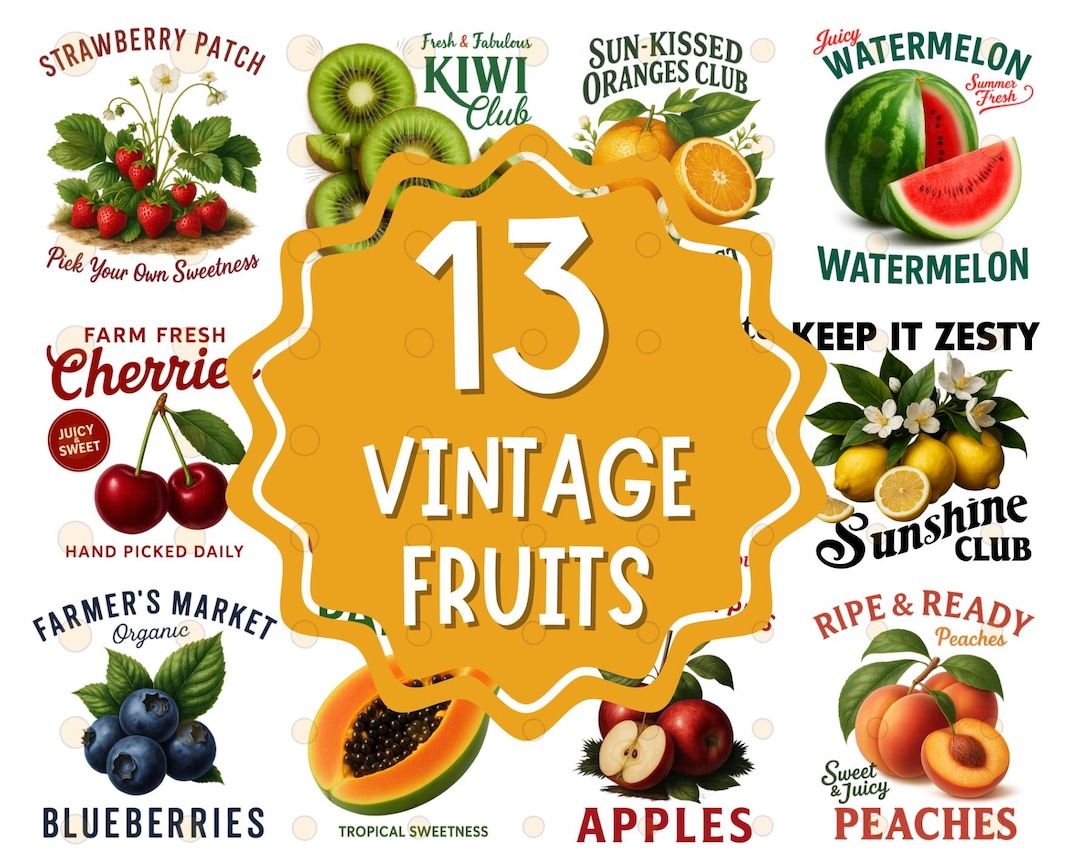 Vintage Fruit PNG - Watercolor SVG Set, Vintage Bundle Fruits Clipart ...