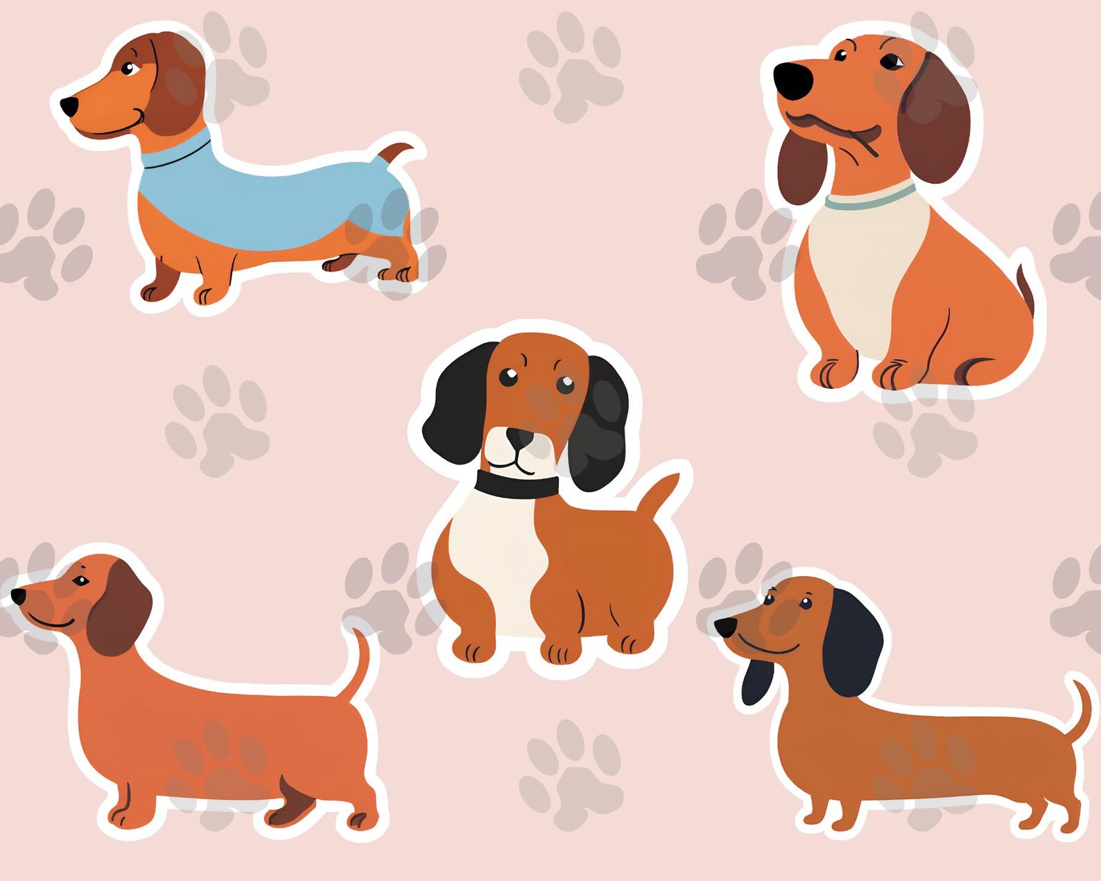 Dachshund Clipart Bundle - 30 PNG Cute Adorable Puppy Stickers, Cute ...