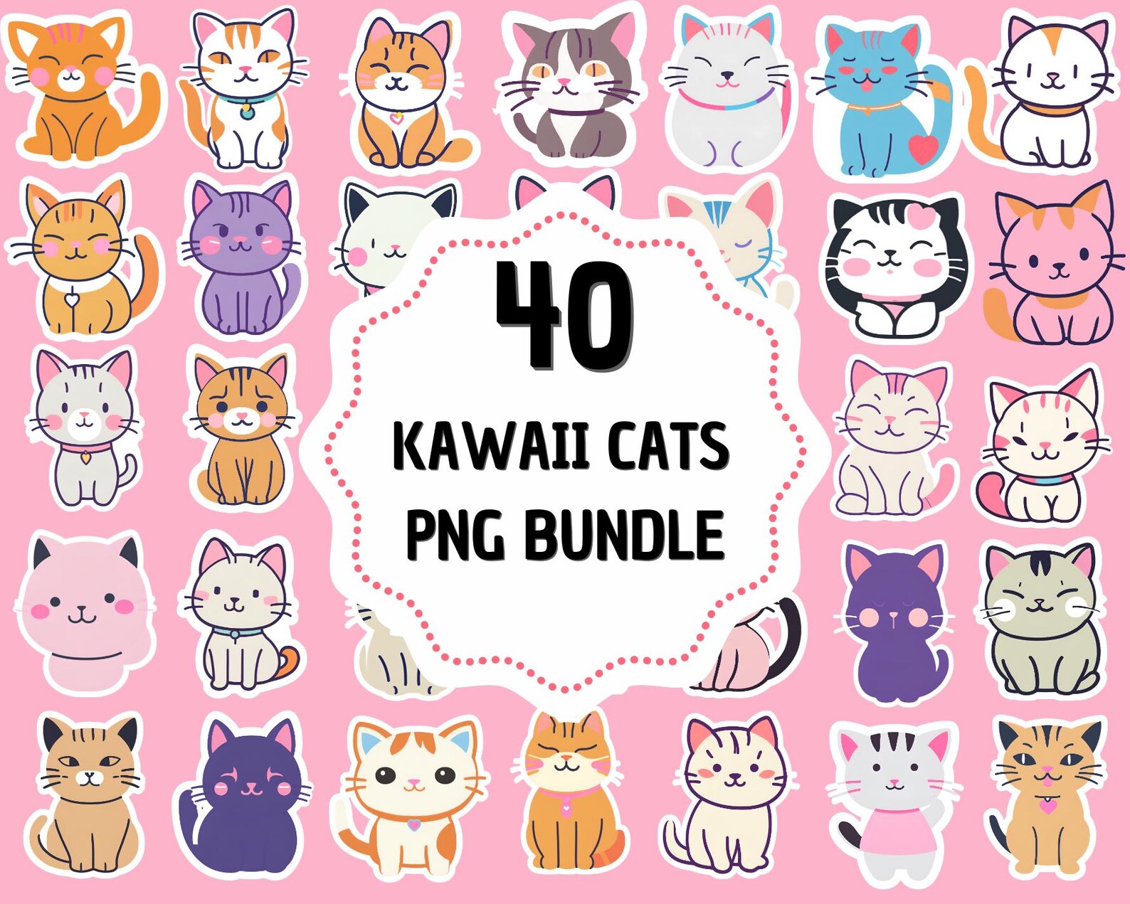 Kawaii Cats Stickers Clipart PNG - Cute Cats Clipart Set - High Quality ...